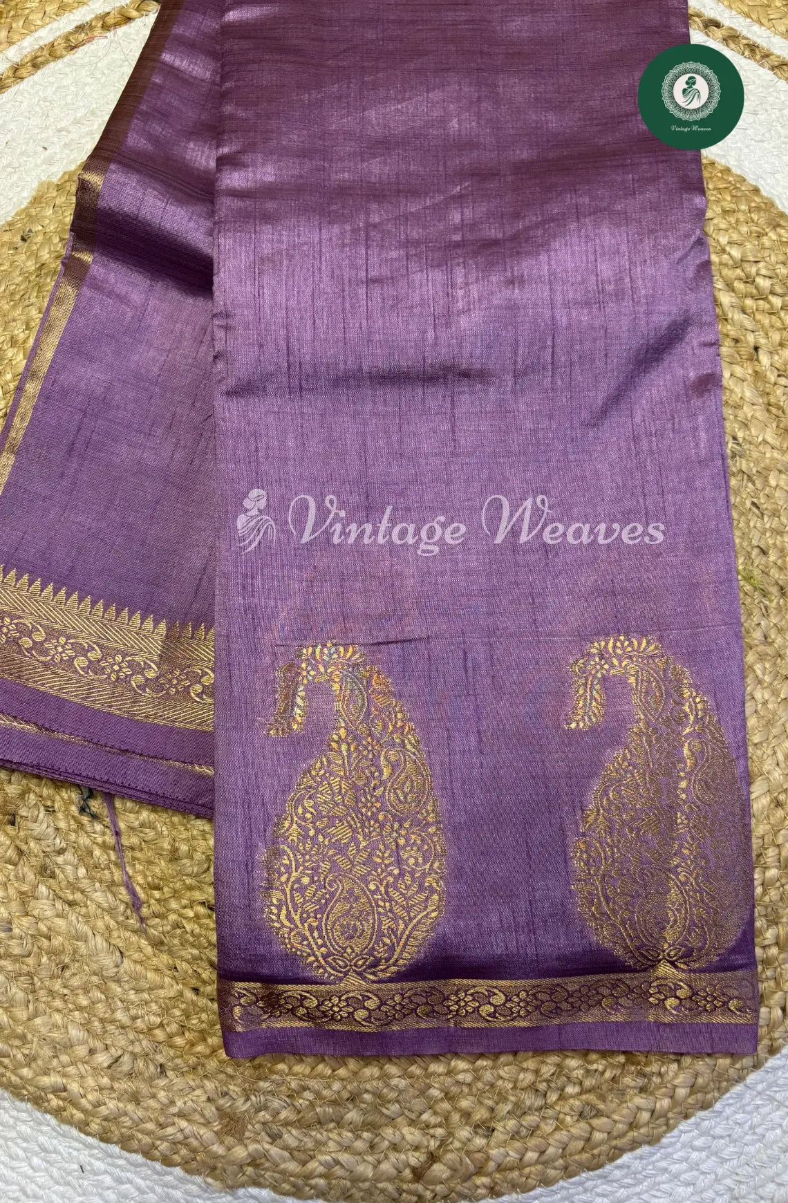 Tusser Silk Saree With Mango Border-Lavender – Vintage Weaves