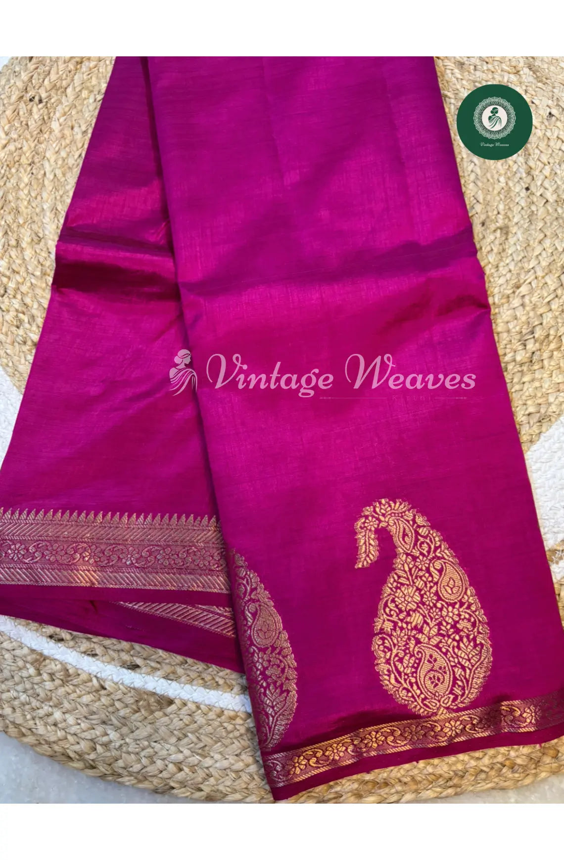 Tusser Silk Saree With Mango Border-Pink – Vintage Weaves